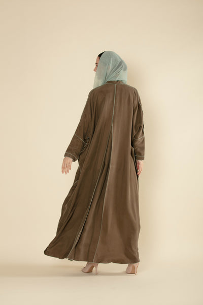 Sahar Luxe Suede Abaya – Olive Brown – Vaya Fashion