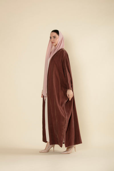 Sahar Luxe Suede Abaya – Rosewood Brown – Vaya Fashion